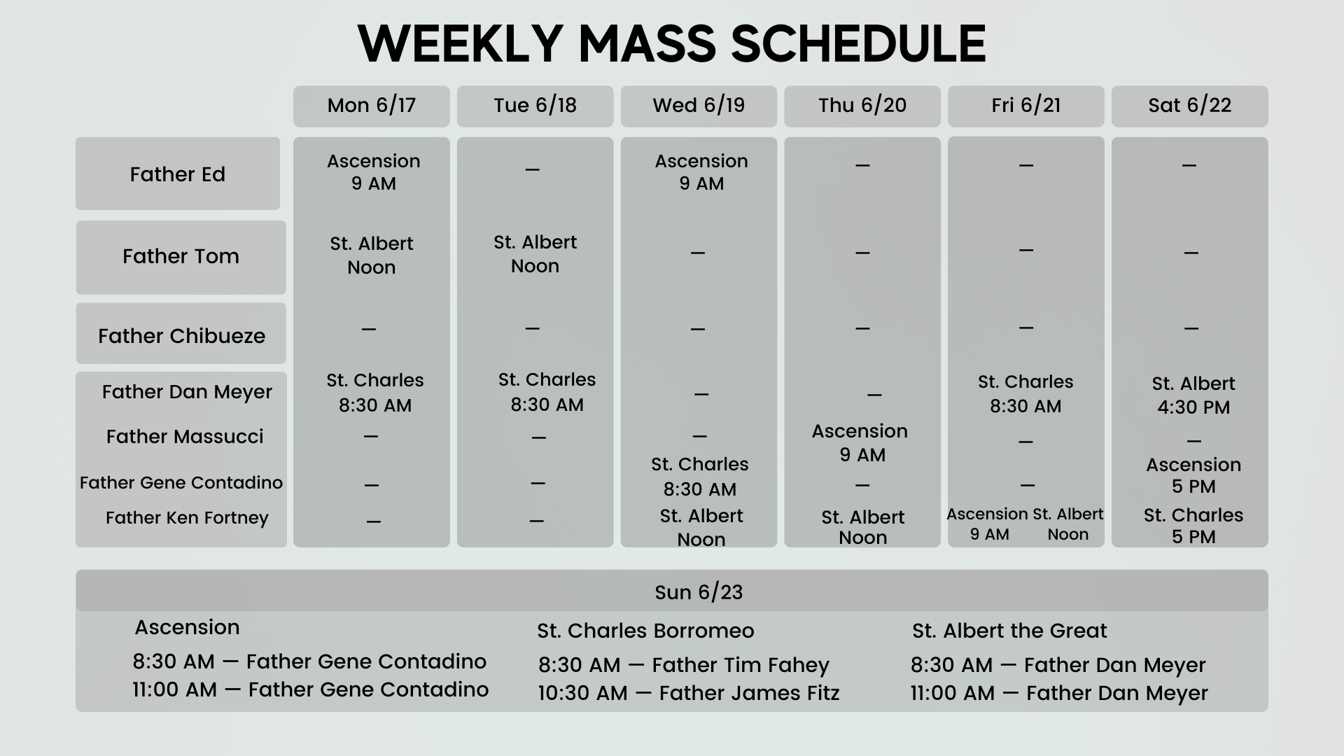 Presider Schedule | St. Albert the Great